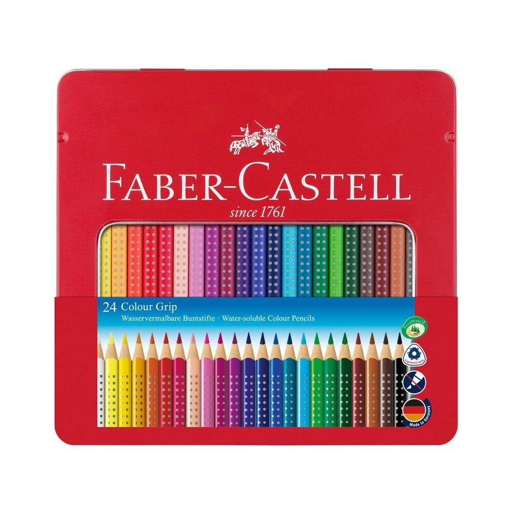 Faber-Castell 112423 Карандаши цветные faber-castell grip, 24 цв, трехгран, заточен, метал. упак.