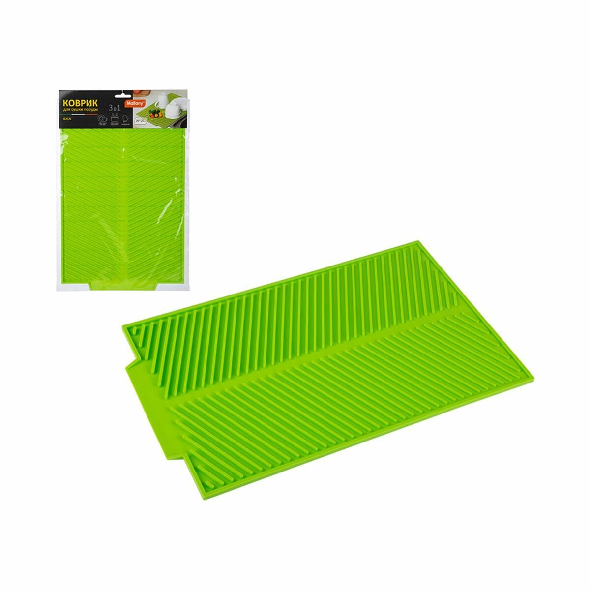 Коврик для сушки посуды Mallony Idea, силикон, 39 x 25 см, зеленый