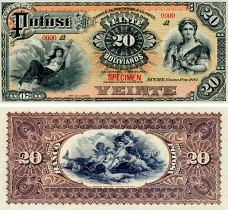Боливия 20 боливиано 1887 года, сувенирная копия, банкноты и купюры редкие коллекционные