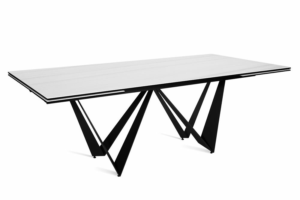 Стол обеденный керамический раздвижной PONTE 200 DUOMO CER на металлокаркасе, столешница керамика, цвет молочный, 200(300)х100 см