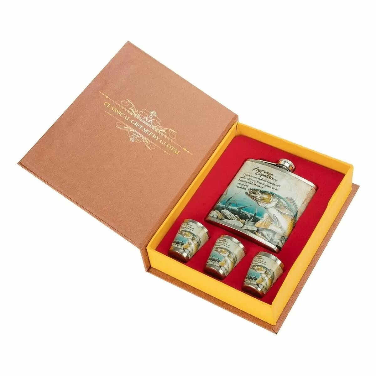 Набор Guotai Рыба (фляжка 210 мл + 3 стопки) (А02)