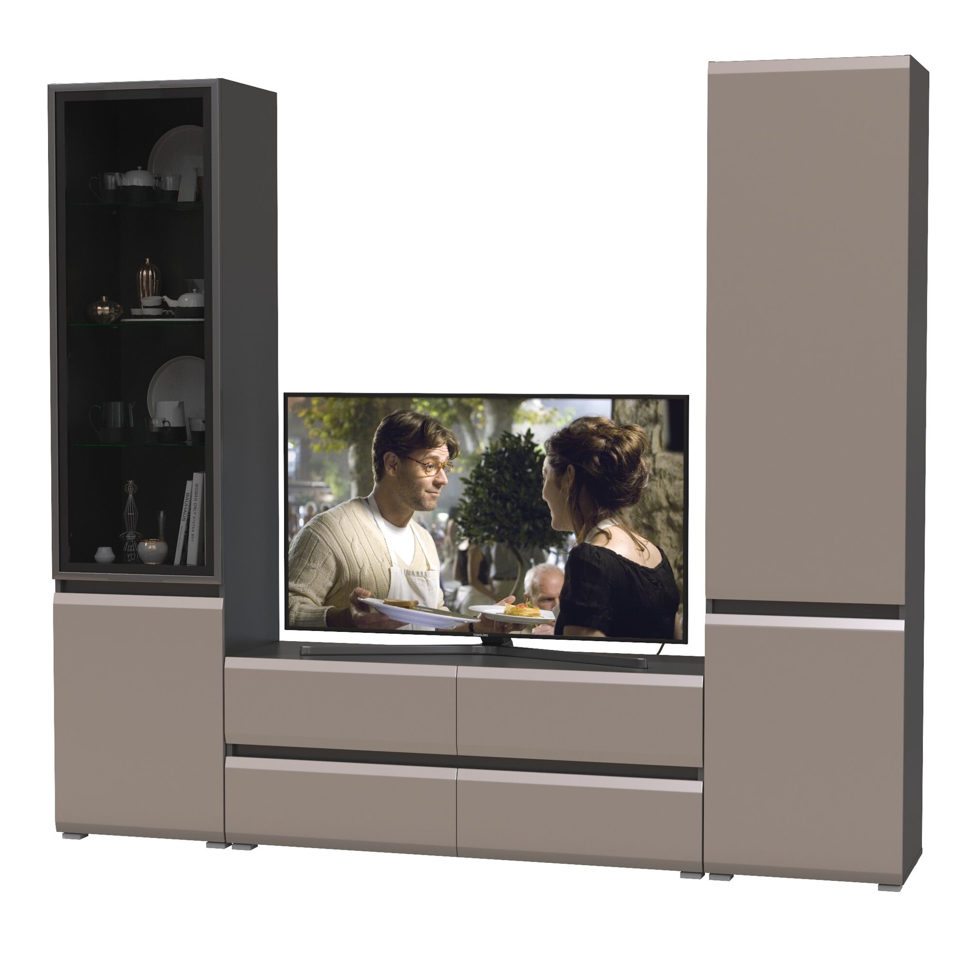 Гостиная Моби Сидней № 13, цвет антрацит/МДФ веллюто капучино, 229,9х41,3х205,2 см.