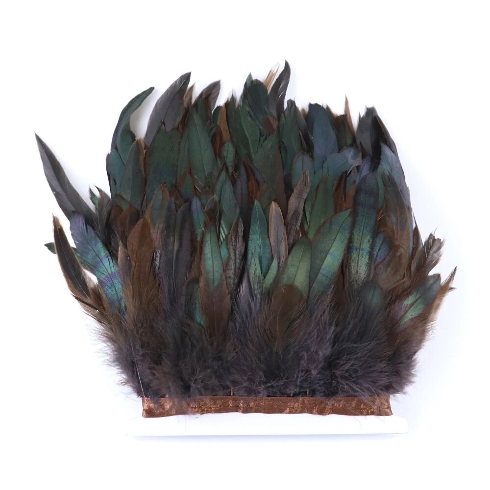 Натуральные перья петуха для рукоделия WCPlume Темно-зеленый, brown
