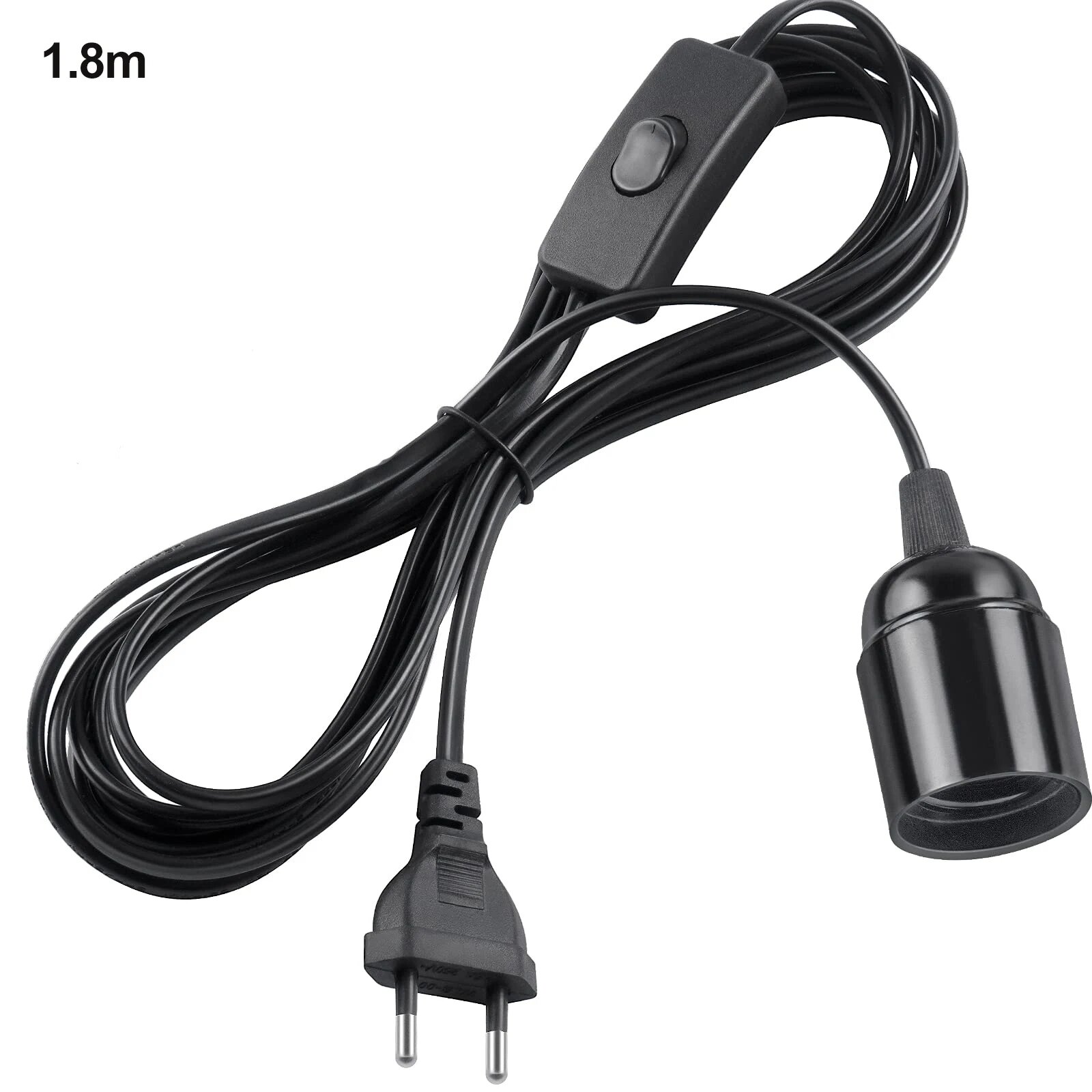 Подвесной патрон E27 с выключателем, 3,5 м, ABS пластик Черный, 1.8m black