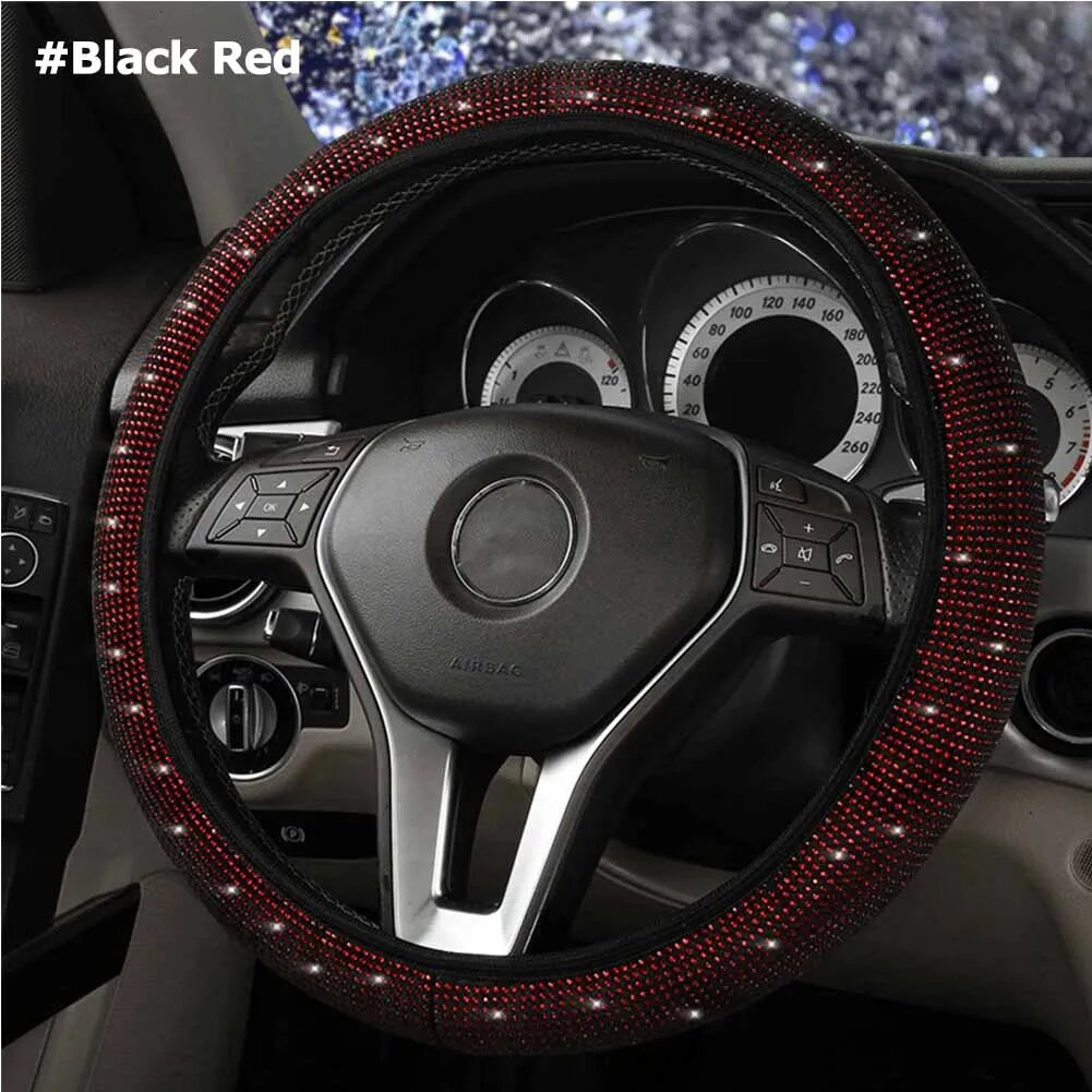 Автомобильный чехол на руль со стразами и кристаллами и бриллиантами, сверкающая защита руля для внедорожника автомобиля, подходит для автомобиля 14,5-15 дюймов