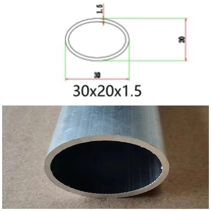 Овальная алюминиевая труба 6061/6063 Length 490mm 1Pcs, 30x20x1.5mm