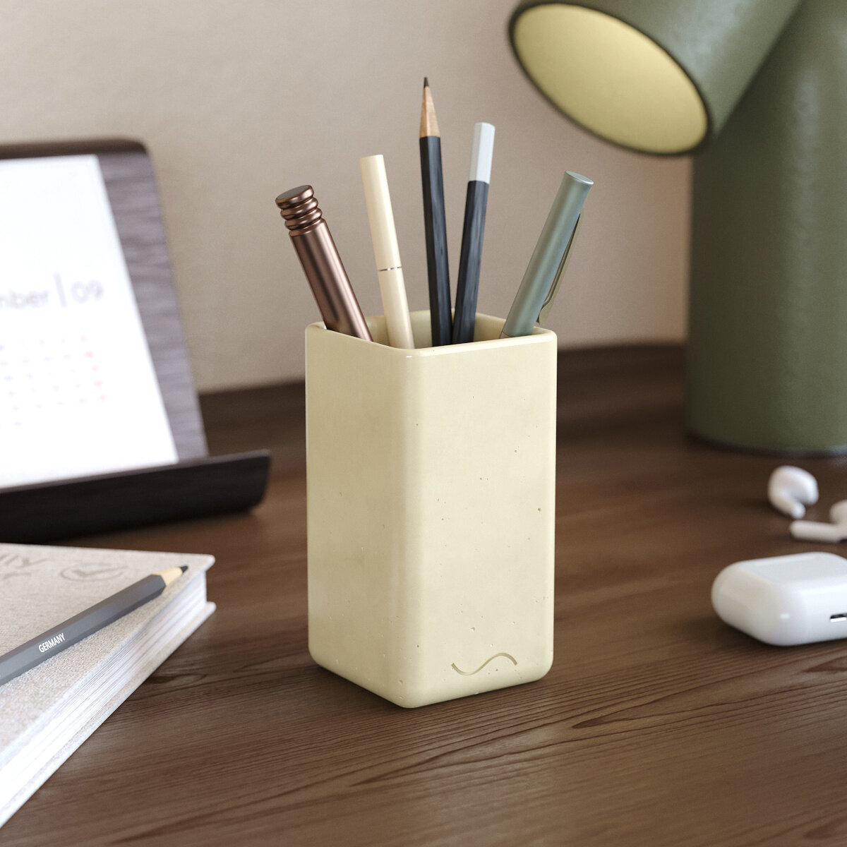 Стакан канцелярский, органайзер для ручек и карандашей Emily Slim, 6x6x11 см, кремовый глянцевый