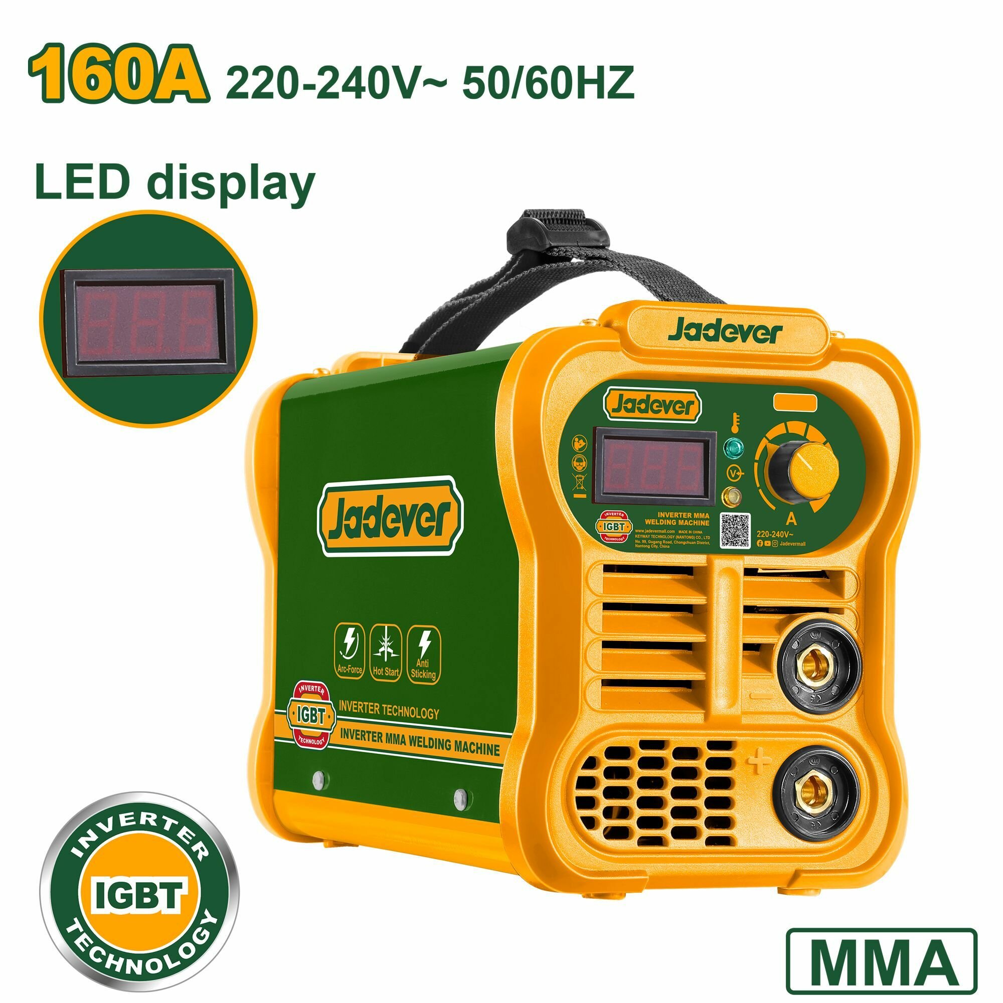 Инвертор сварочный 220-240В, 10-160A, ПВ 160А/30% , ф1.6-3.2мм, MMA JADEVER JDWD11601