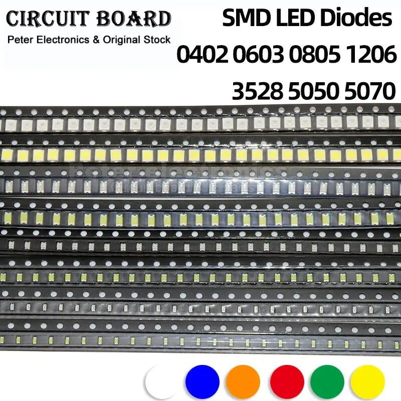 Светодиоды SMD набор 0402 0603 0805 1206 1210 3528 5050 5730 красный желтый зеленый 0805-Yellow