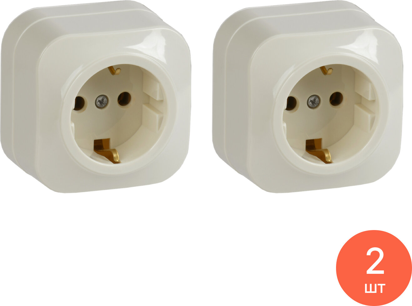 Розетка силовая штепсельная IEK / ИЭК Glory РС20-3-ХК ОУ, 16А 250В IP20, кремовый с заземлением без защитных шторок, ERH11-K33-16 (комплект из 2 шт)