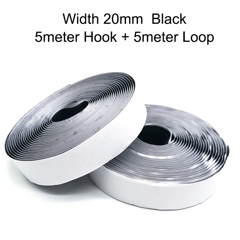 Липучка самоклеящаяся нейлоновая 5 м/пар 16-50 мм Серебряный, Black 20mm