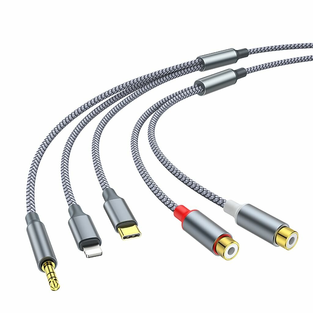 Аудиокабель Apple Type C с двумя разъемами RCA-серый-порт 3,5 мм
