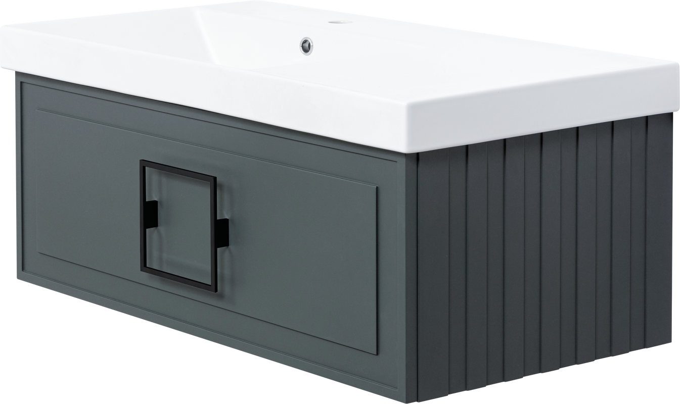 Тумба с раковиной La Fenice Cubo 90 L серая, ручка черная