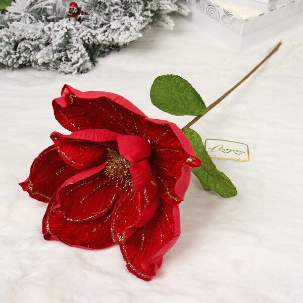 Украшение новогоднее Серпантин "Пуансеттия - Мерцание" 26 см, Красный, Золото