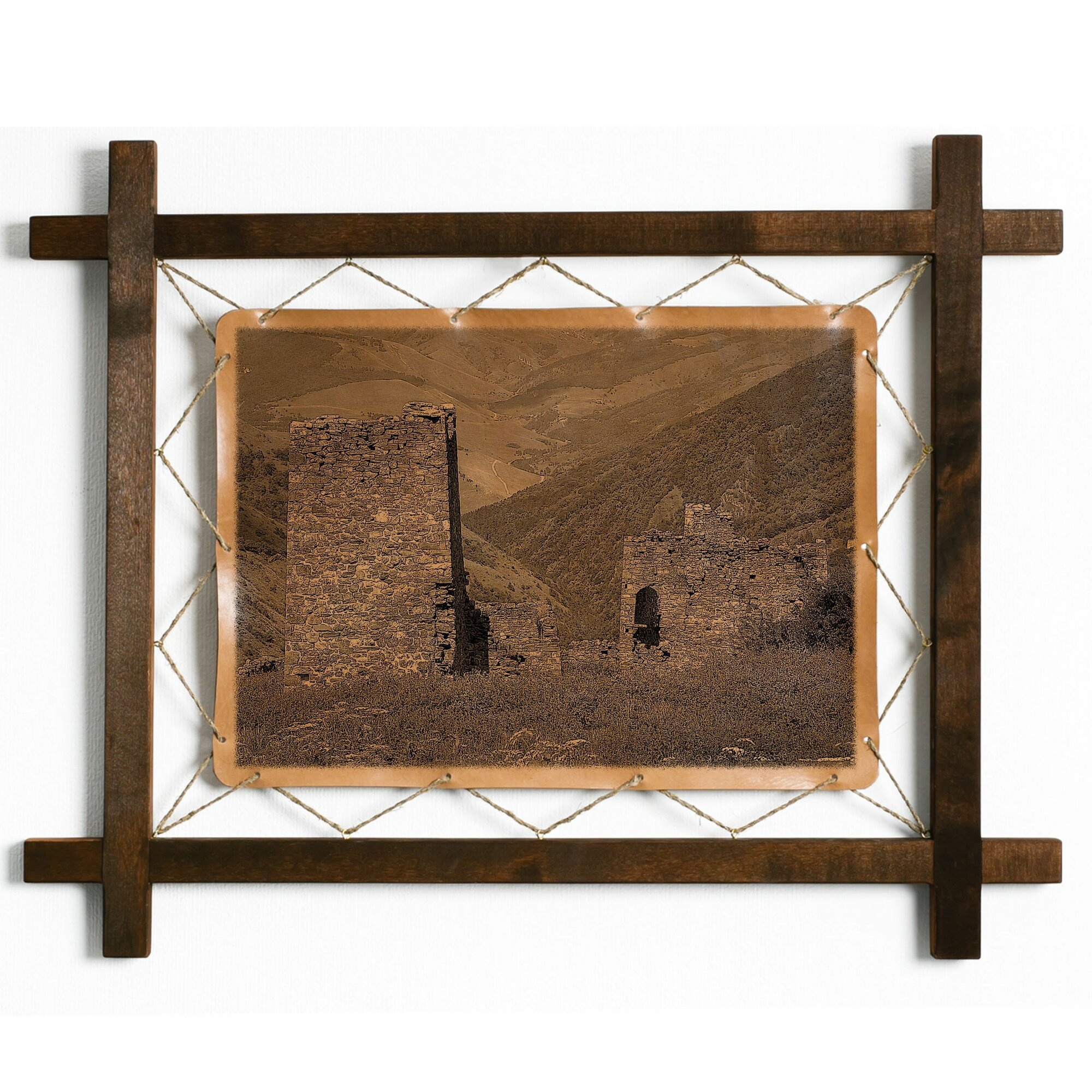 Картина интерьерная из кожи "Башни Някист, Ингушетия", BoomGift