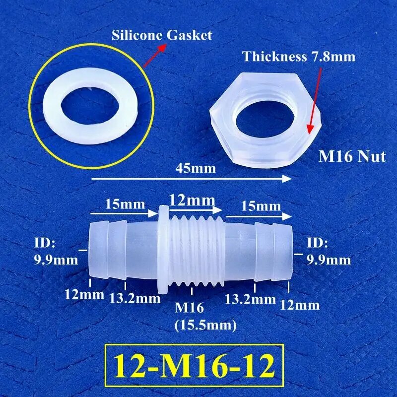 Соединитель для шланга SgooHan для аквариума и насоса 12-M16-12 With Nut, 5pcs With Gasket