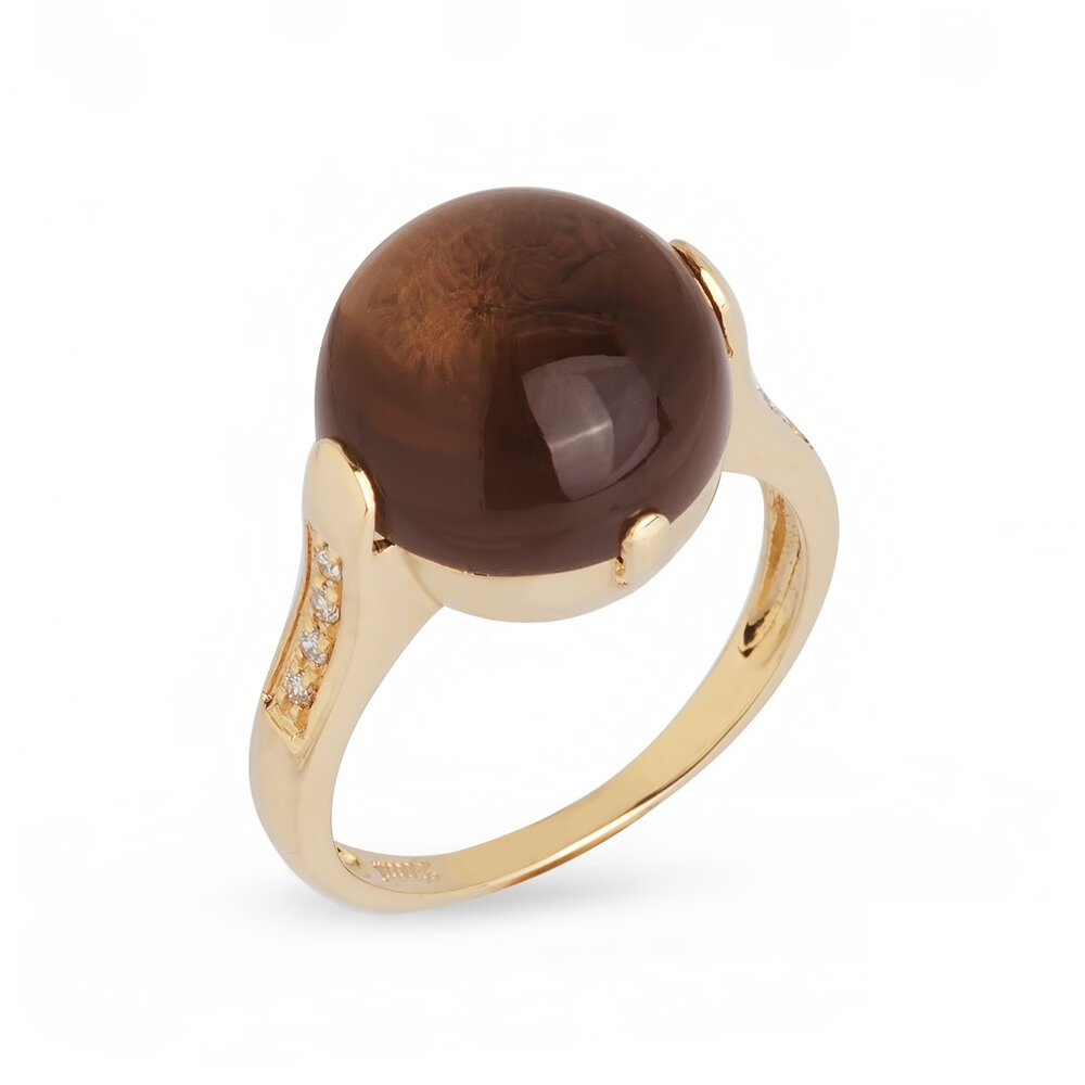 Кольцо, желтое золото, 750 проба, кварц, перламутр