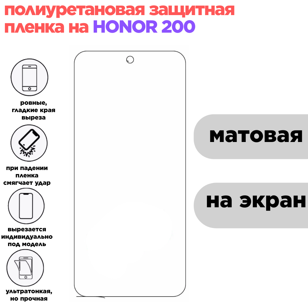 Гидрогелевая полиуретановая защитная пленка для HONOR 200, матовая