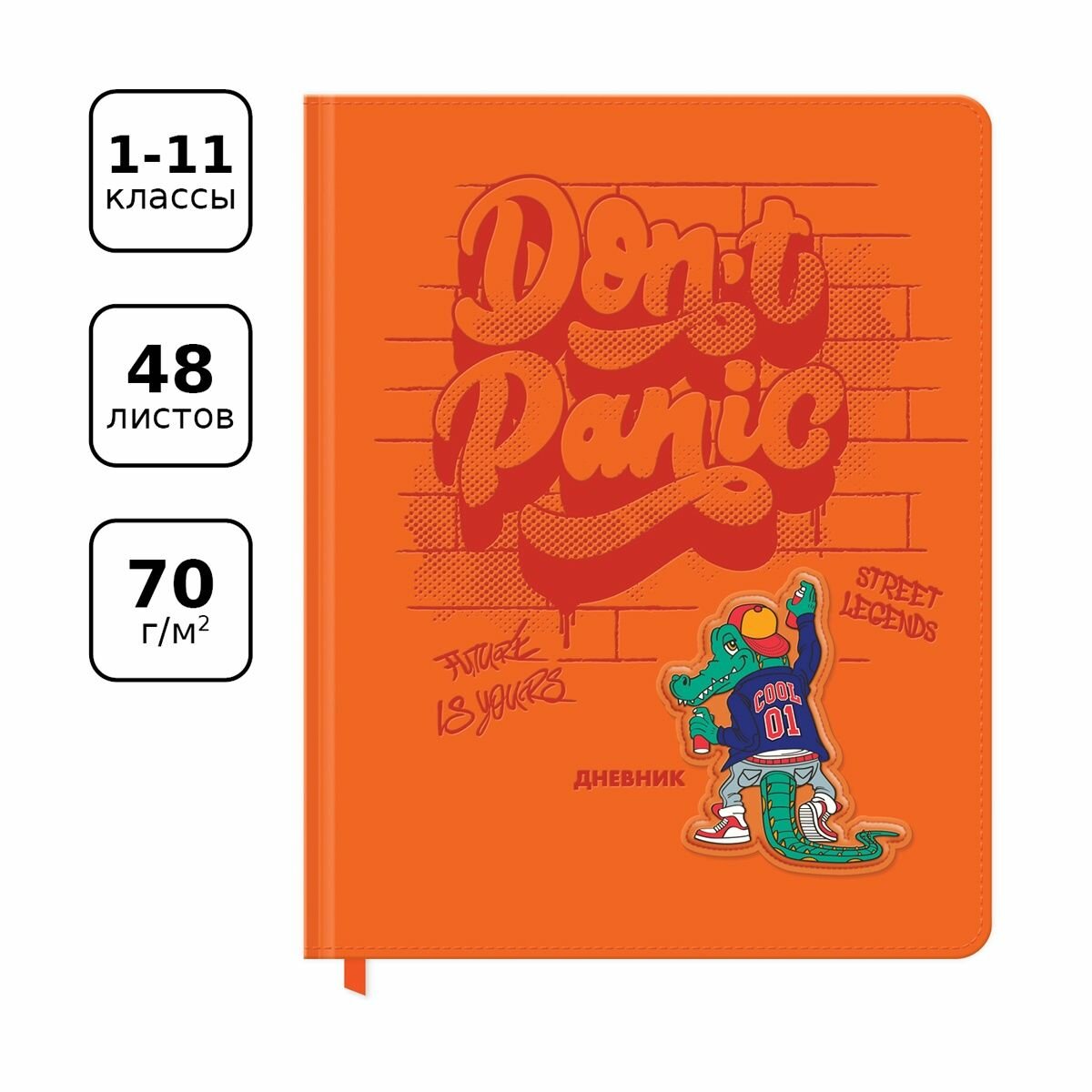 Дневник BG "Don't Panic", 1-11 класс, 48 листов, твердый, экокожа, термотиснение, 3D-элемент, ляссе (Дтк5т48 11548)