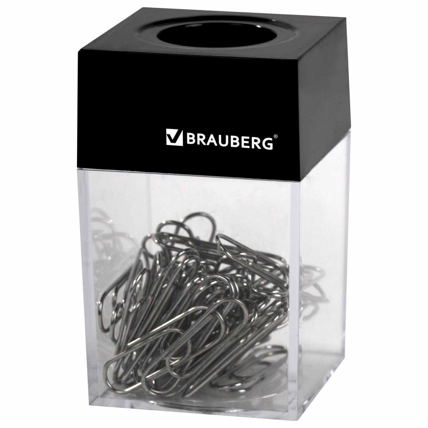 Скрепочница Brauberg магнитная с 50 никелированными скрепками 28 мм, Россия