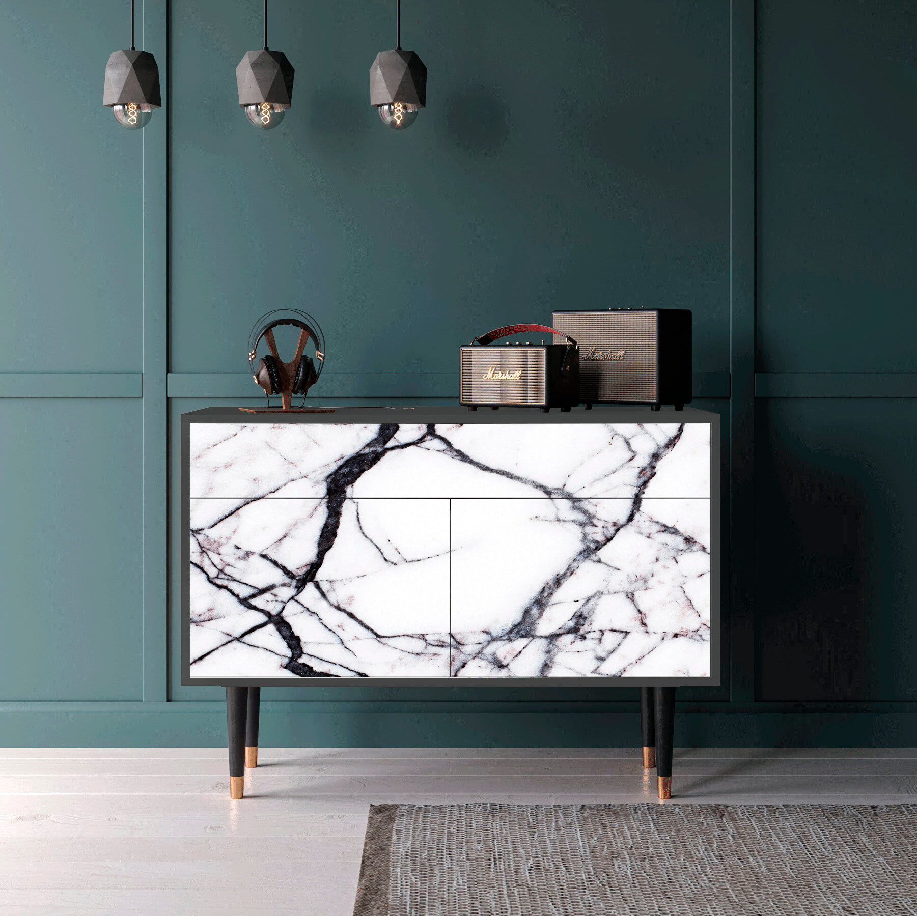 Комод - STORYZ - BS4 Raven Marble, Размер - 115 x 85 x 48 см, Цвет корпуса - Антрацит