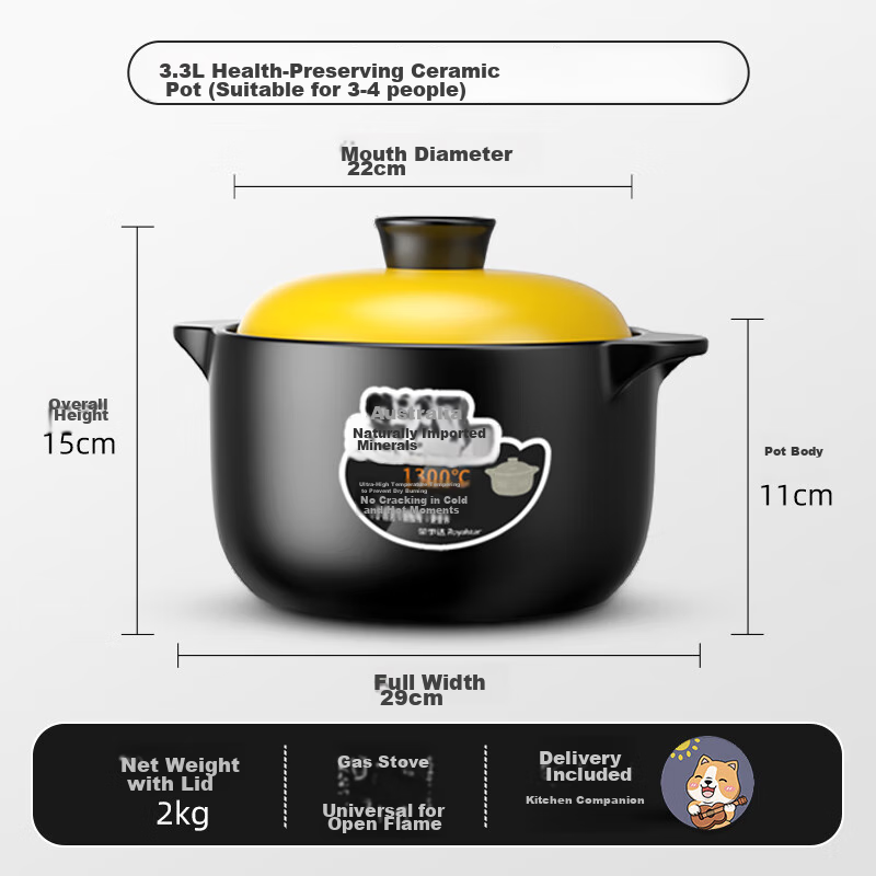Royalstar Ceramic Casserole Pot for Soup, Medicinal Decoction, Porridge, Rice, Stewing, Home Health Soup Pot, Earthenware Pot, 3.3L