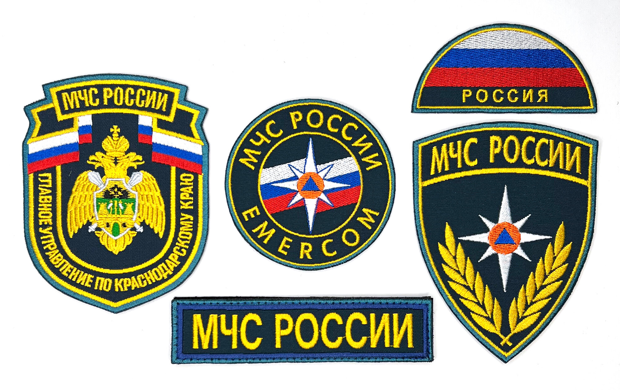 Шевроны и нашивка МЧС России Главное управление по Краснодарскому краю нового образца вышитые, комплект из 5 штук