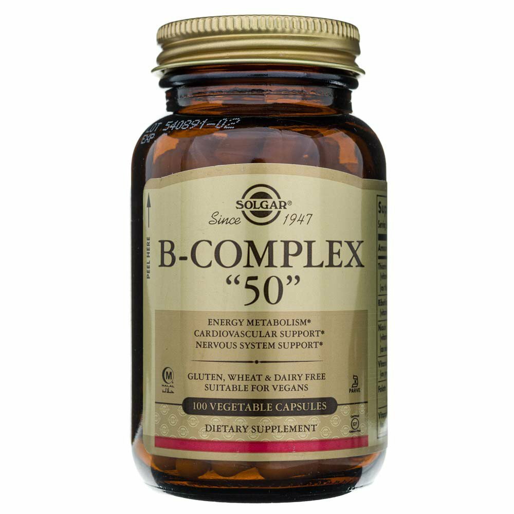 Solgar B-COMPLEX "50" 100 капсул для мозга и энергии от усталости