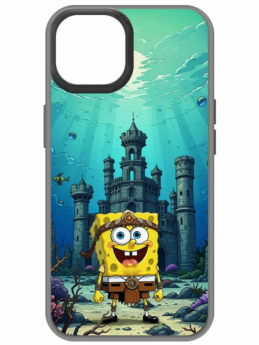 Чехол-накладка Krutoff Soft Case Губка Боб в прошлом для iPhone 15 черный