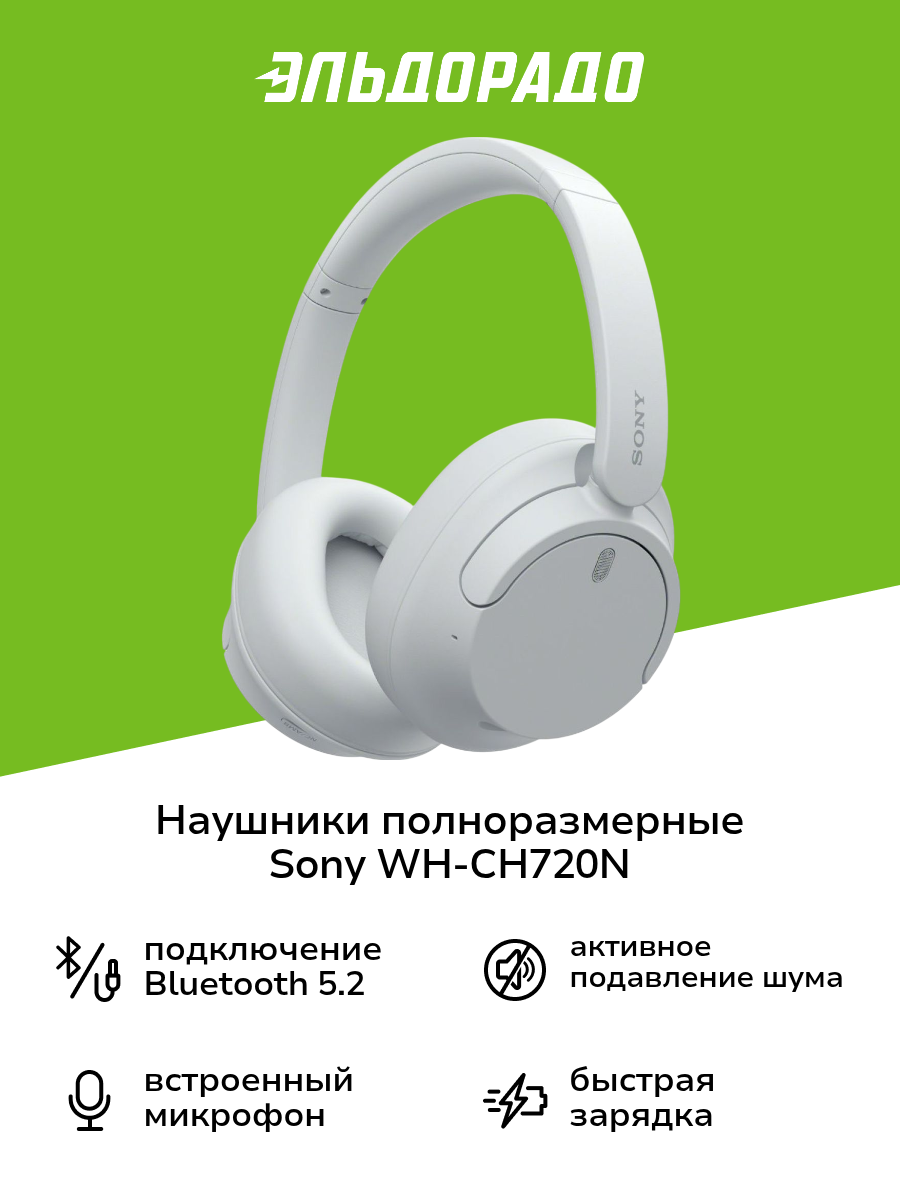 Наушники полноразмерные Bluetooth Sony WH-CH720N White