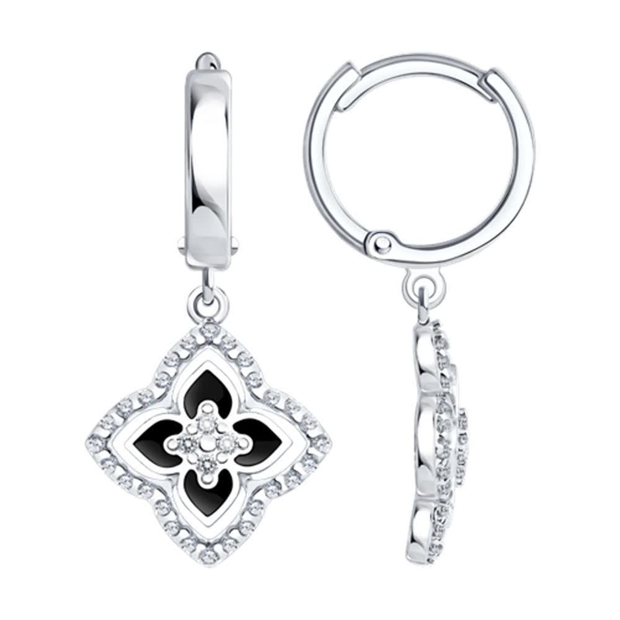 Серьги Diamant online, серебро, 925 проба, родирование, эмаль, фианит