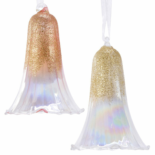 Набор стеклянных елочных игрушек Колокольчики Флер 8 см, 12 шт, Kaemingk, 061479-набор