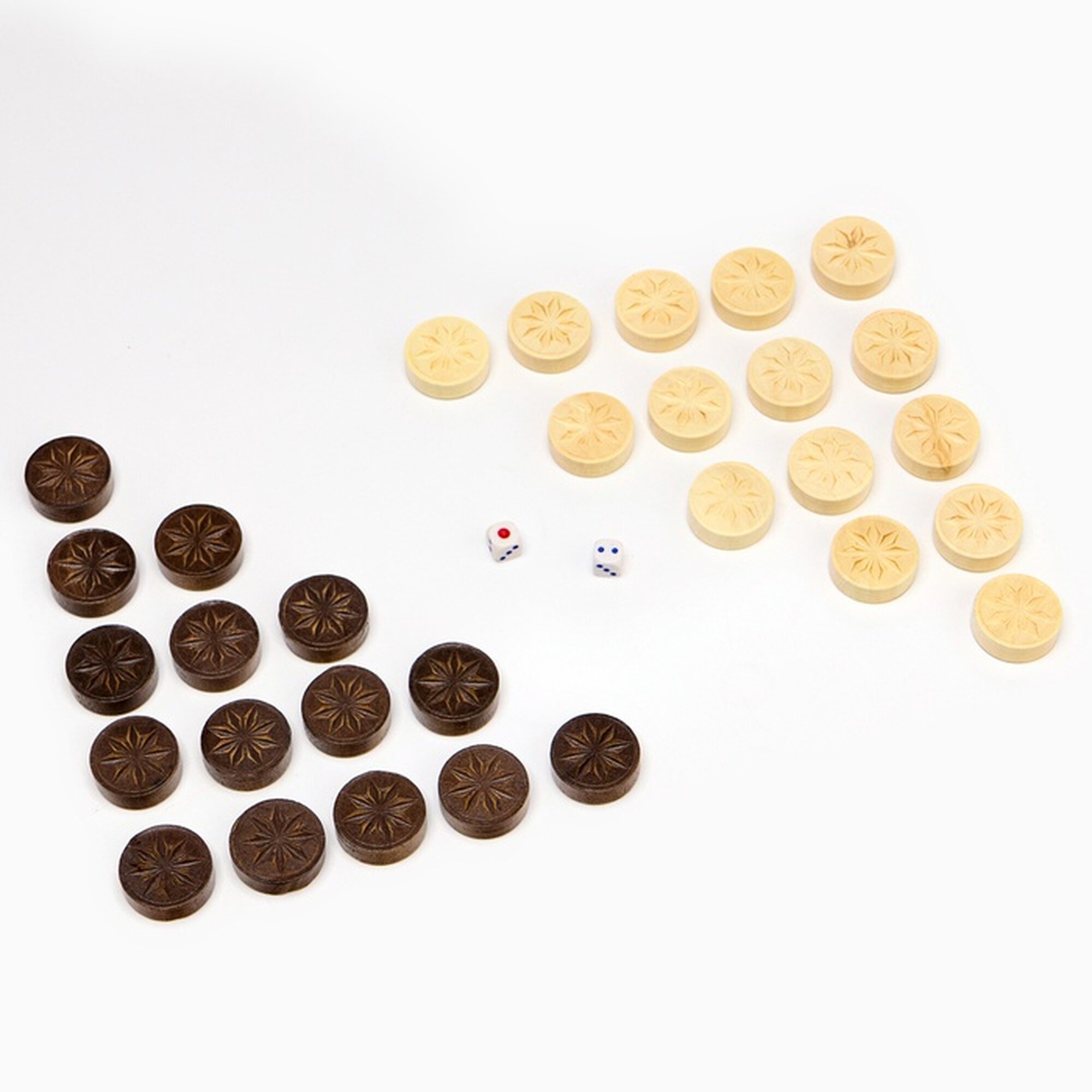 Набор фишек для нард "Восьмилистник", 30 шт, d-2.8 см, с кубиками 2 шт, без доски