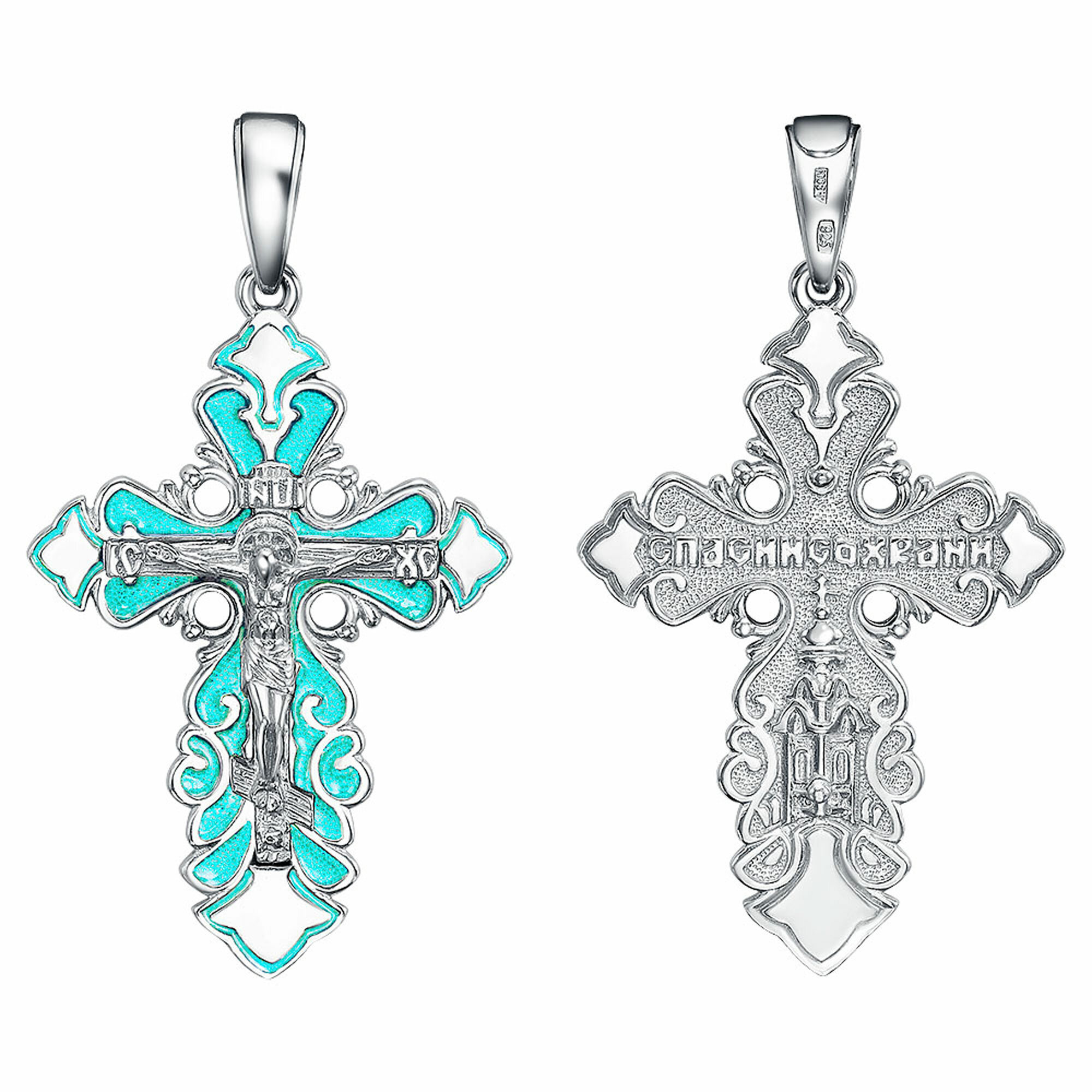 Крестик, серебро, 925 проба, родирование, эмаль