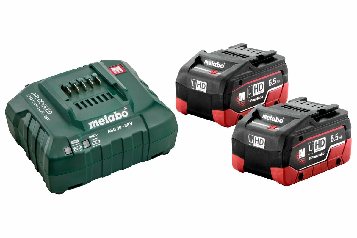Набор аккумуляторный Metabo 2 аккумулятора LiHD 18 V/5.5 Ah + ЗУ ASC 55 685122000