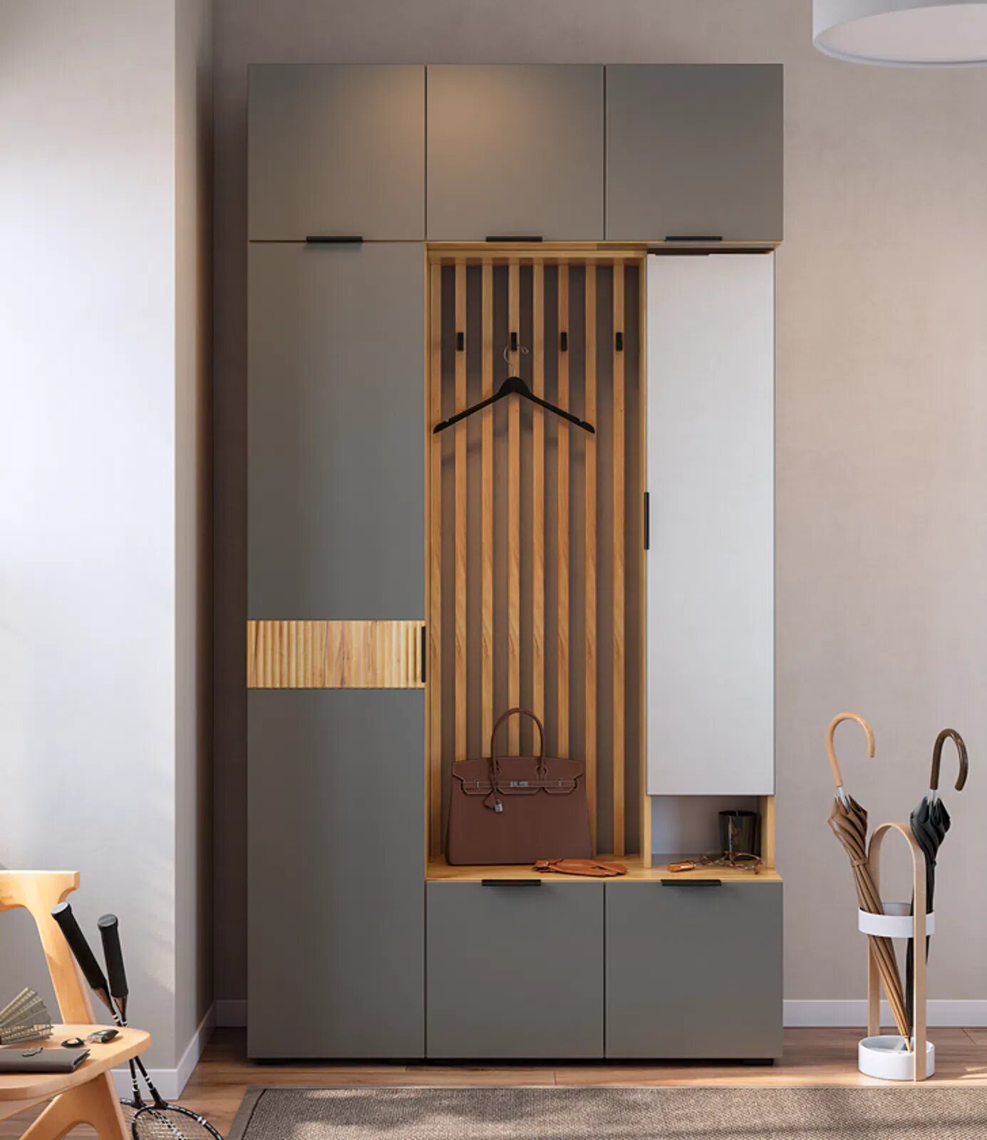 Прихожая «Бери К8», дуб крафт золотой/графит (1200х350х2226)