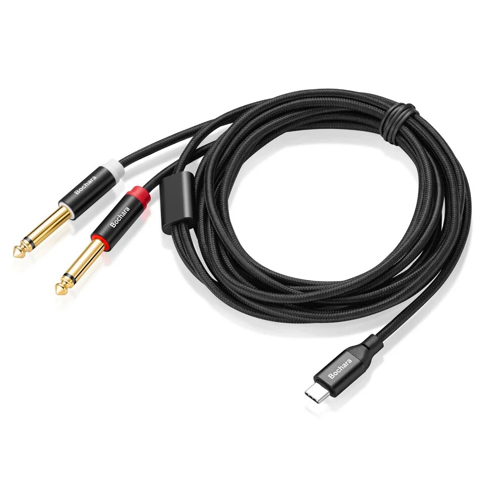 Bochara плетеный аудиокабель USB Type-C 2x6,35 мм 1 м