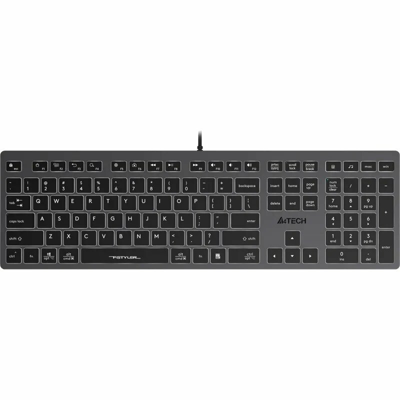 Клавиатура A4Tech Fstyler FX60H серый USB slim LED (FX60H GREY/WHITE), 1791270