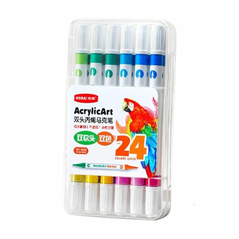 Двухсторонний маркер для рисования на камне, дереве, металле, керамике, стекле, - 12 шт 24 цвета