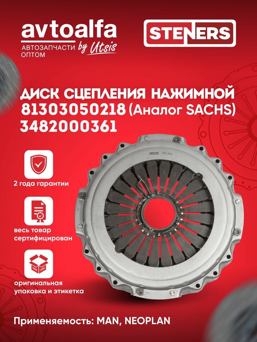 Диск сцепления нажимной MAN TGA, TGS, TGX, NEOPLAN d 430 мм 3482000361, 81303050218 (аналог SACHS)