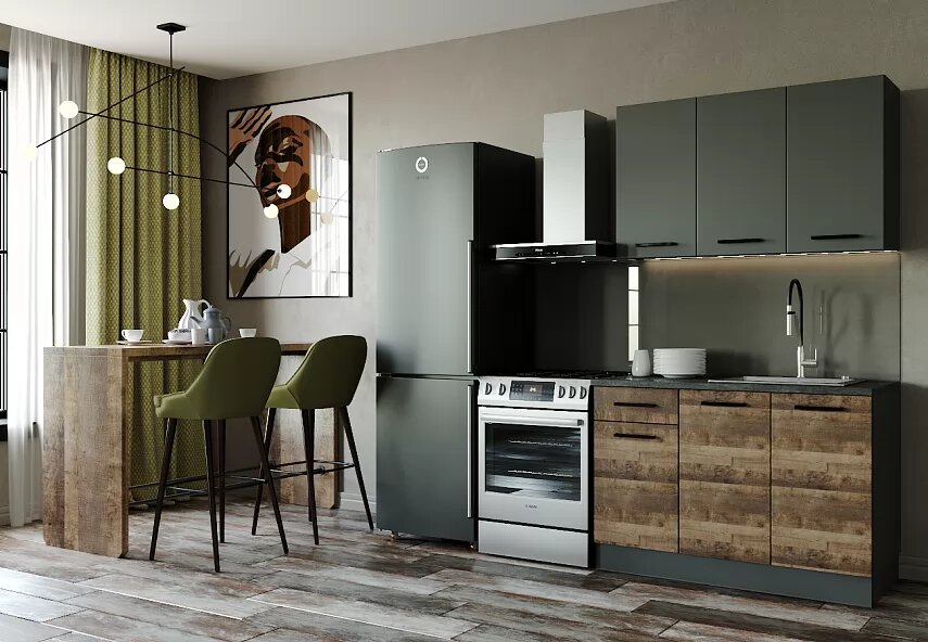 Кухонный гарнитур Sanvut Трансильвания-1200 столешница 38 мм, каркас ЛДСП, фасад ЛДСП, Антрацит/Гранж