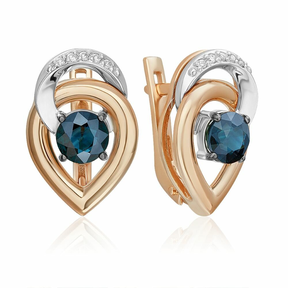 Серьги PLATINA, комбинированное золото, 585 проба, родирование, бриллиант, сапфир