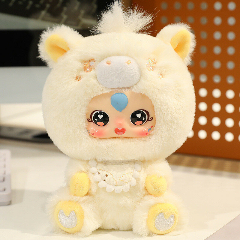 Baby three cute cartoon bear design plush toy pendant for bag or keychain decor, beige