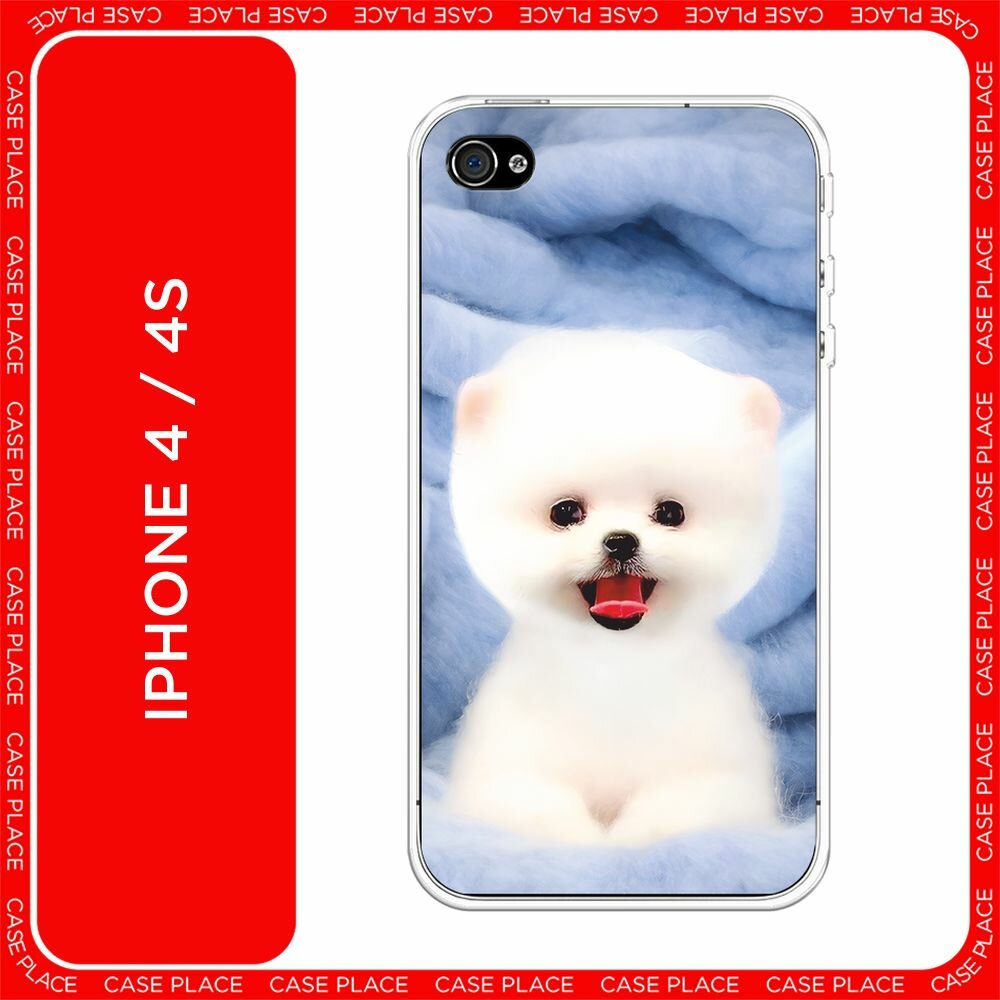 Чехол на Apple iPhone 4/4S / Айфон 4/4S с принтом "Белый пёсик"