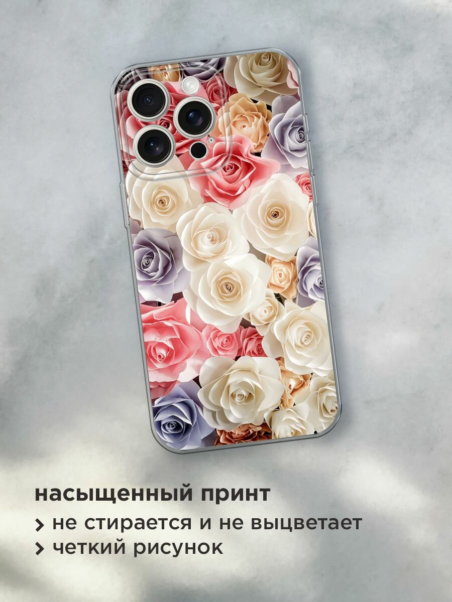 Чехол на Apple iPhone 15 Pro Max / Айфон 15 Про Макс с принтом "Пастельные розы" — фото 1