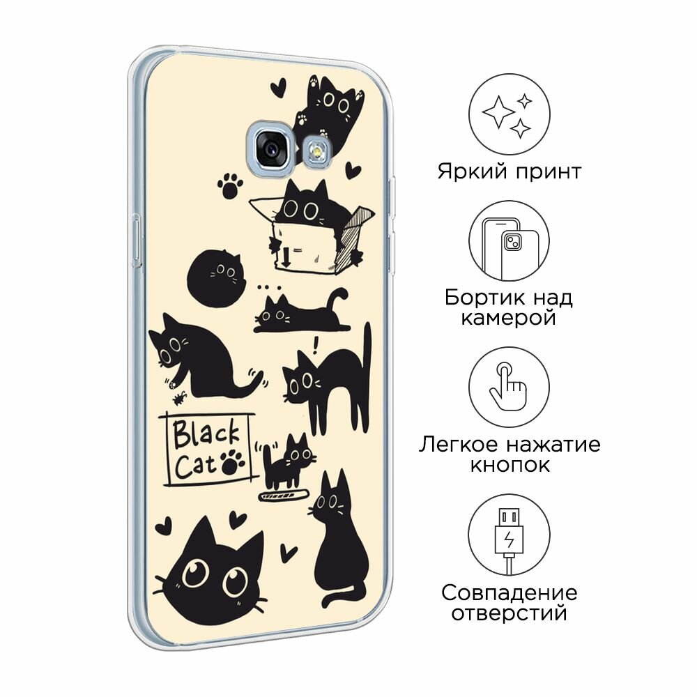 Чехол на Samsung Galaxy A5 2017 / Самсунг Галакси А5 2017 с принтом "Чёрный котик рисунки" — фото 1