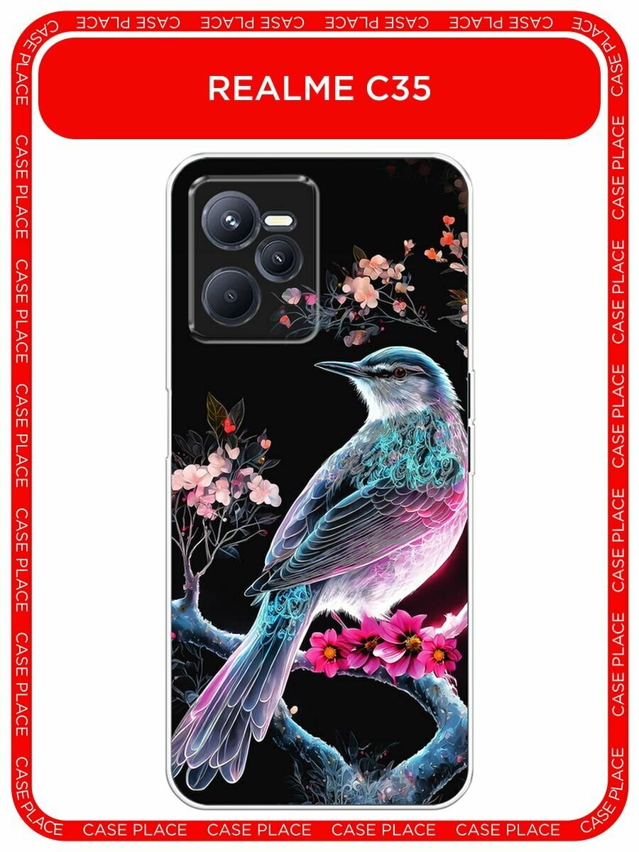Чехол на Realme C35 / Реалми C35 с принтом "Птица на цветущем дереве"