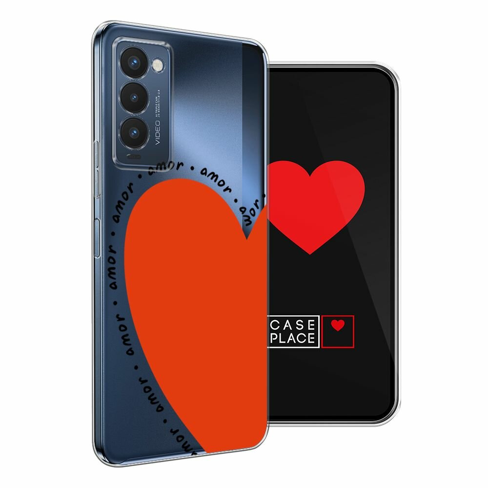 Чехол на Tecno Camon 18P / Техно Камон 18Р с принтом "amor heart 2 - 14 февраля", прозрачный — фото 1