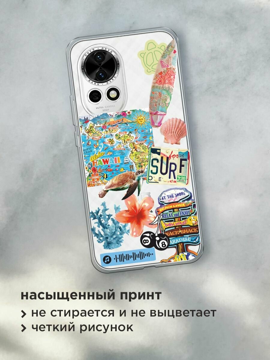 Чехол на Huawei Nova 12/Nova13 / Хуавей Нова 12/Нова 13 с принтом "Summer collage", прозрачный — фото 1