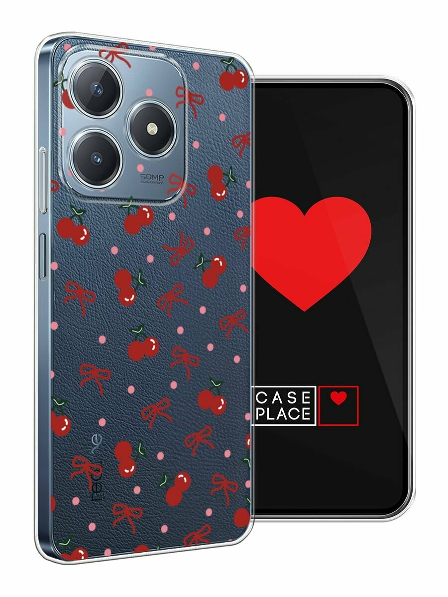 Чехол на Realme C63 / Реалми С63 с принтом "Вишни и ленточки", прозрачный — фото 1